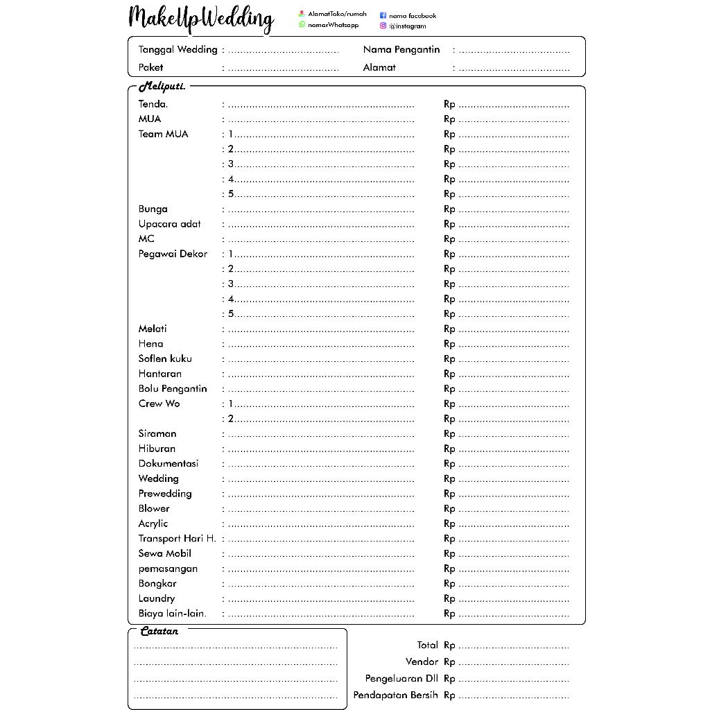 Jual nota atau form order wedding custom ( ukuran F4 ) 1 buku kombinasi ...