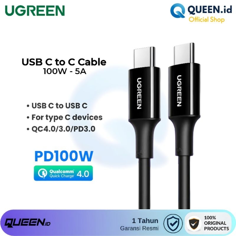Jual UGREEN Kabel Data Charger USB Type C to C 2M 200cm 5A 100W PD - 80372 | Shopee Indonesia