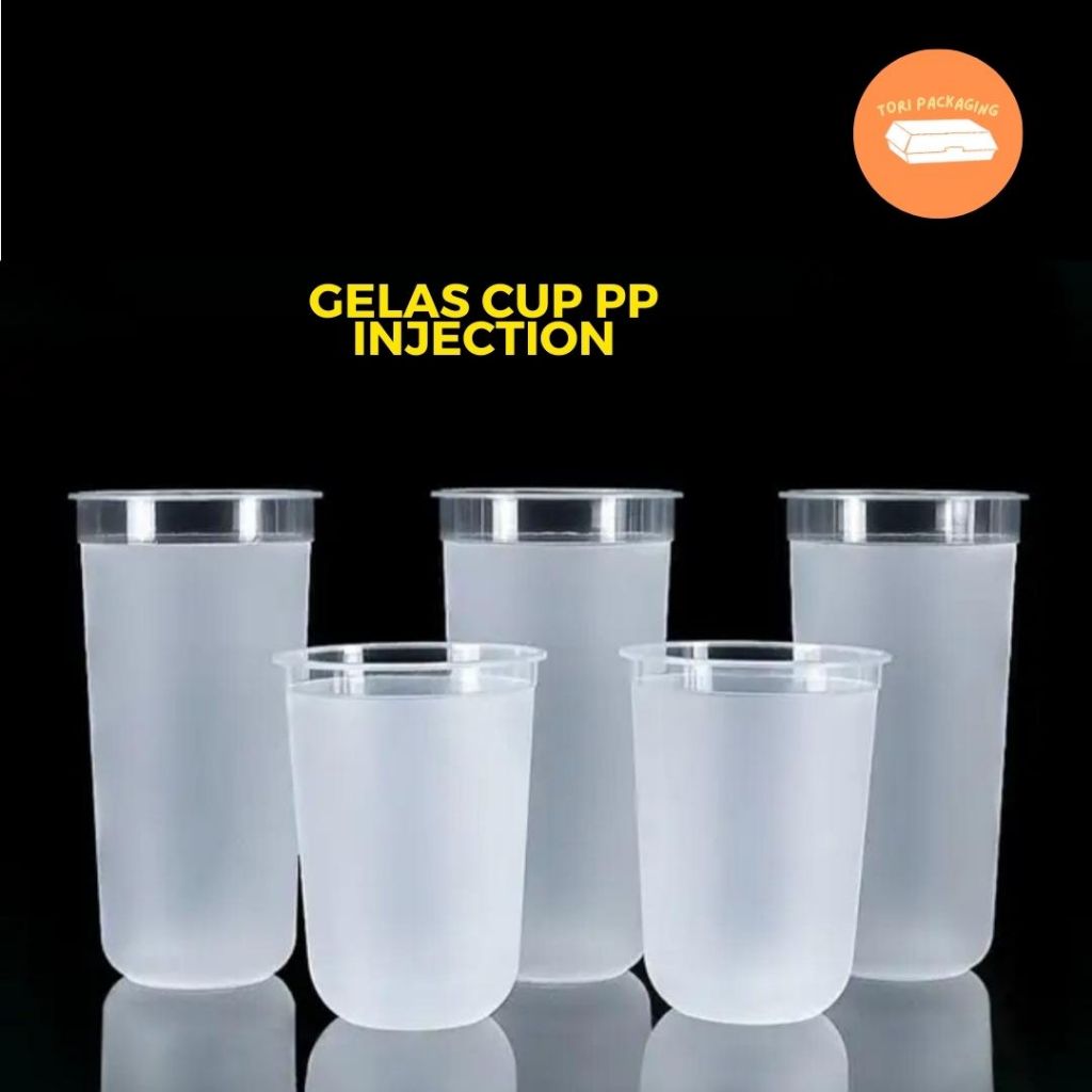 Jual gelas cup pp injection untuk es + tutup doff | Shopee Indonesia