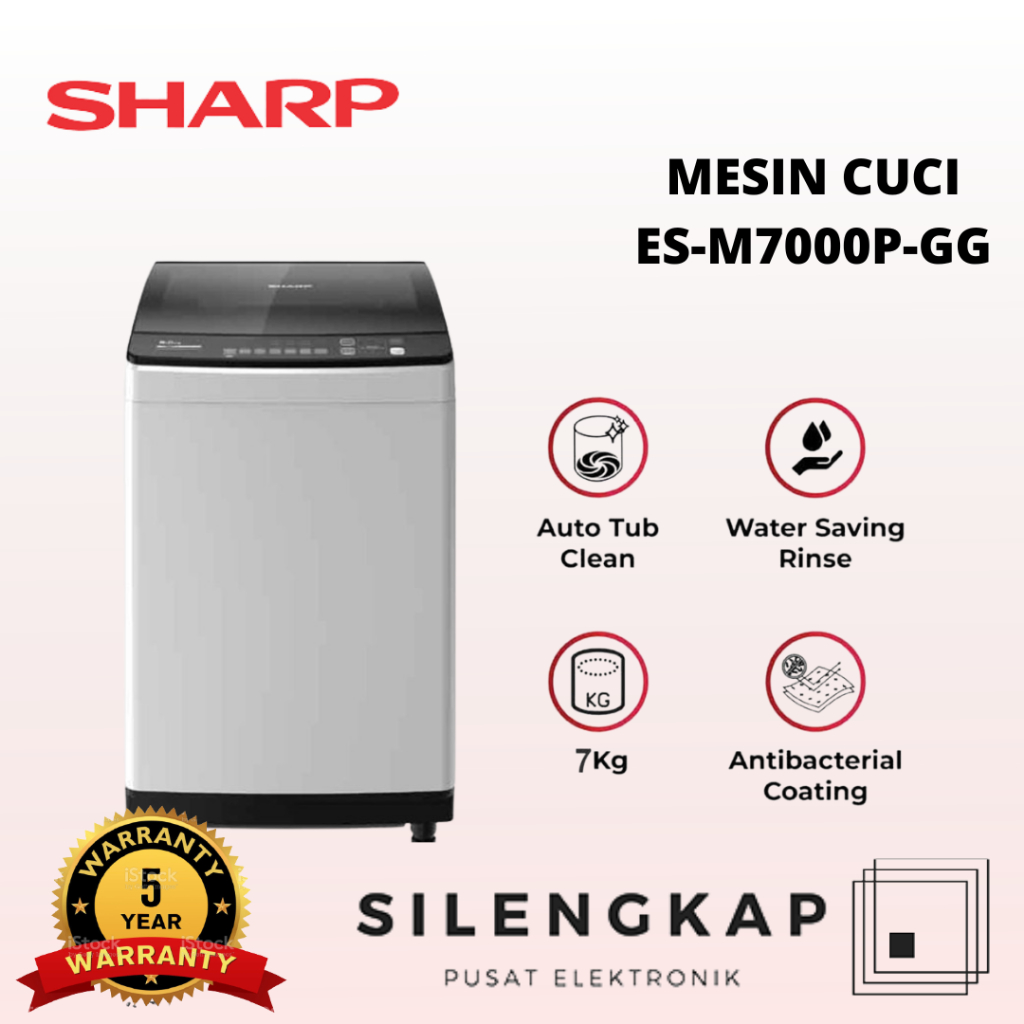 Jual Mesin Cuci 1 Tabung SHARP ESM 7000 PGG 7KG AUTO TUB CLEAN Zero Presure | Shopee Indonesia