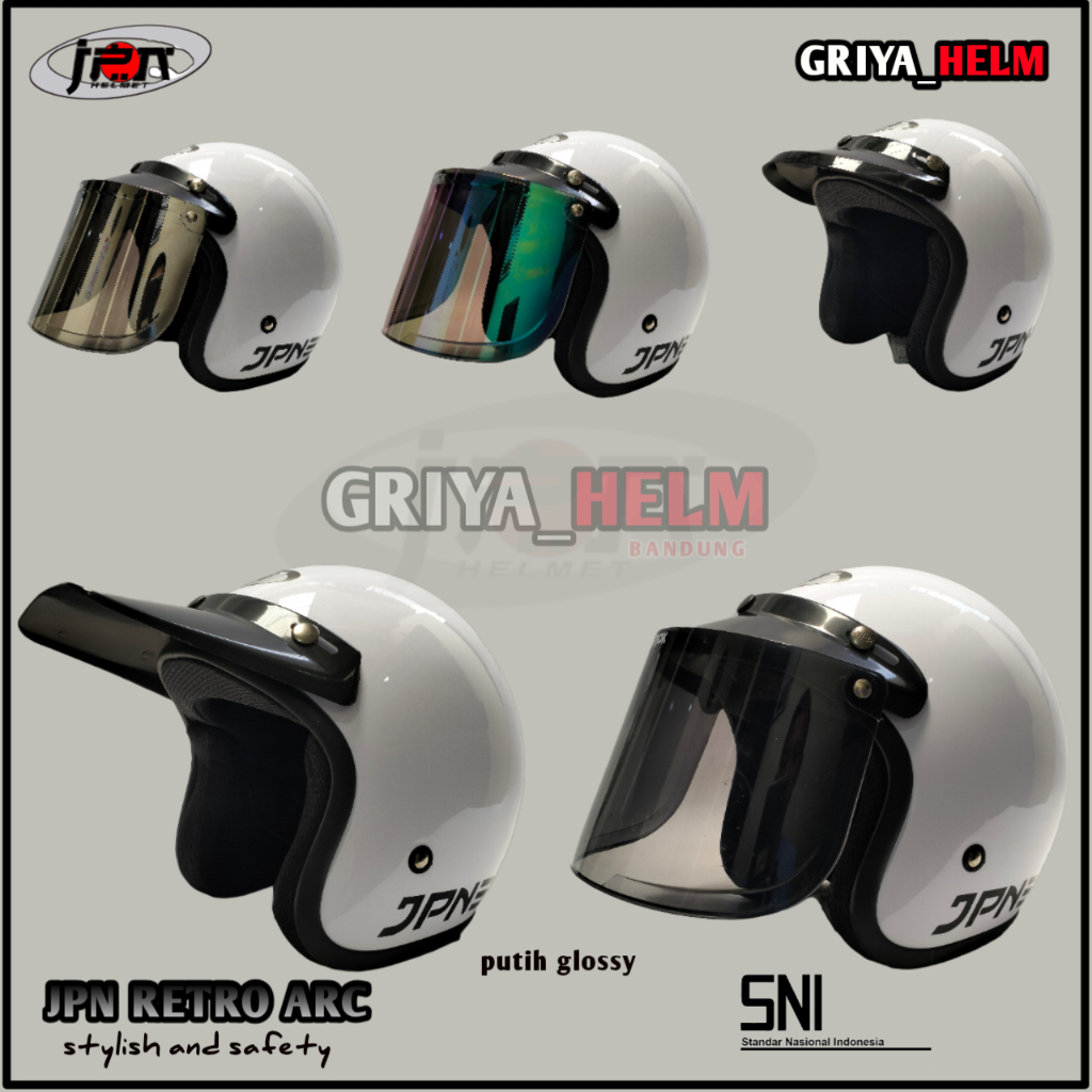 Jual Helm jpn retro putih glossy SNI | Shopee Indonesia