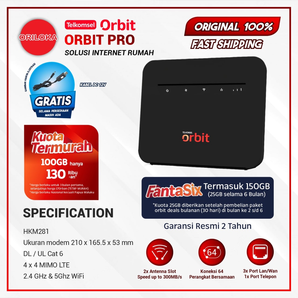 Jual Modem Orbit Pro HKM281 Router FREE PAKET 150GB - Garansi Resmi ...