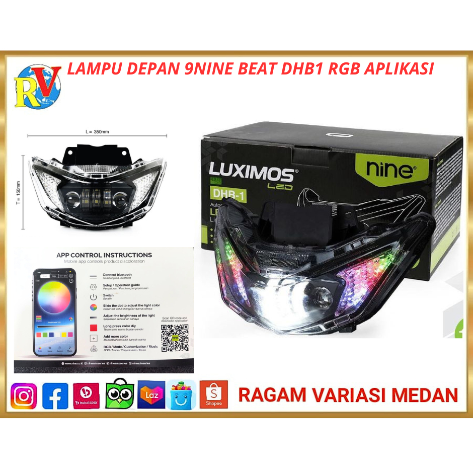 Jual LAMPU DEPAN BEAT NEW BEAT DELUXE LED NINE APLIKASI BLUETOOTH 9NINE ...