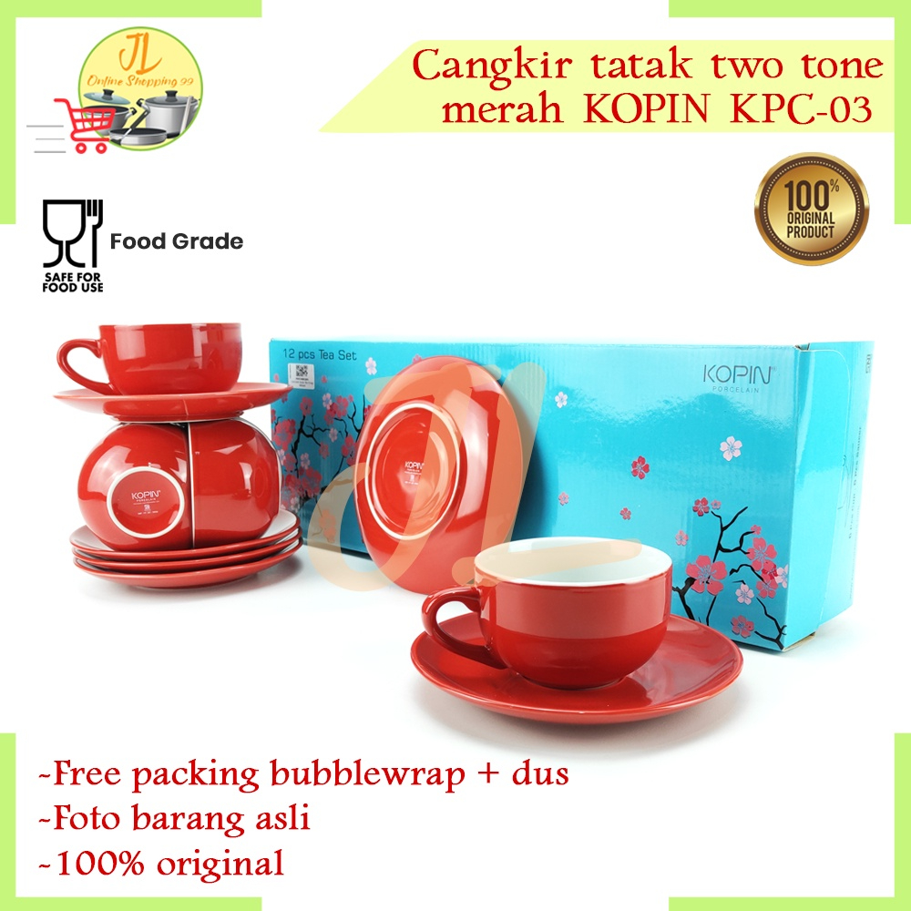 Jual Cangkir tatak warna Merah 6 pasang / cangkir gelas kopi / tea set ...