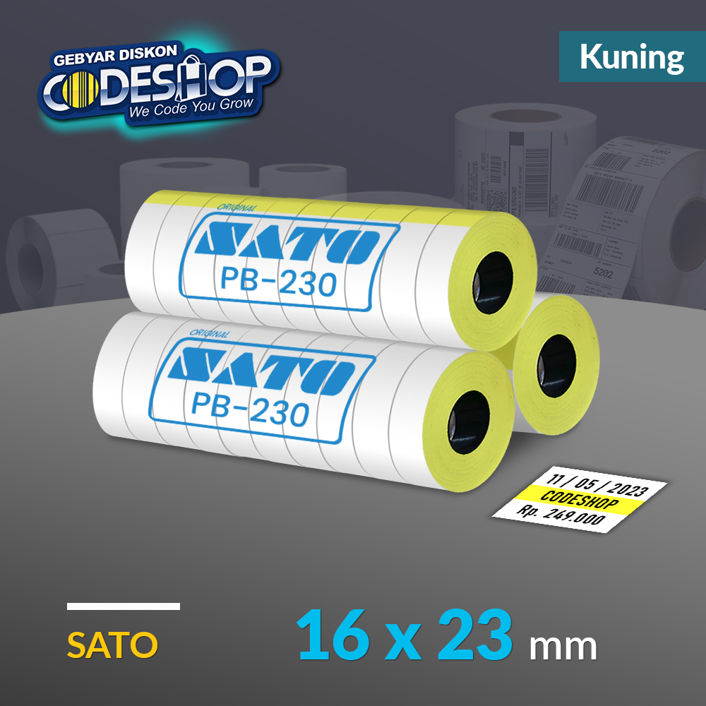 Jual (10 Roll) SATO Kertas Label PB-230 16x23 mm Kuning Polos Hand ...