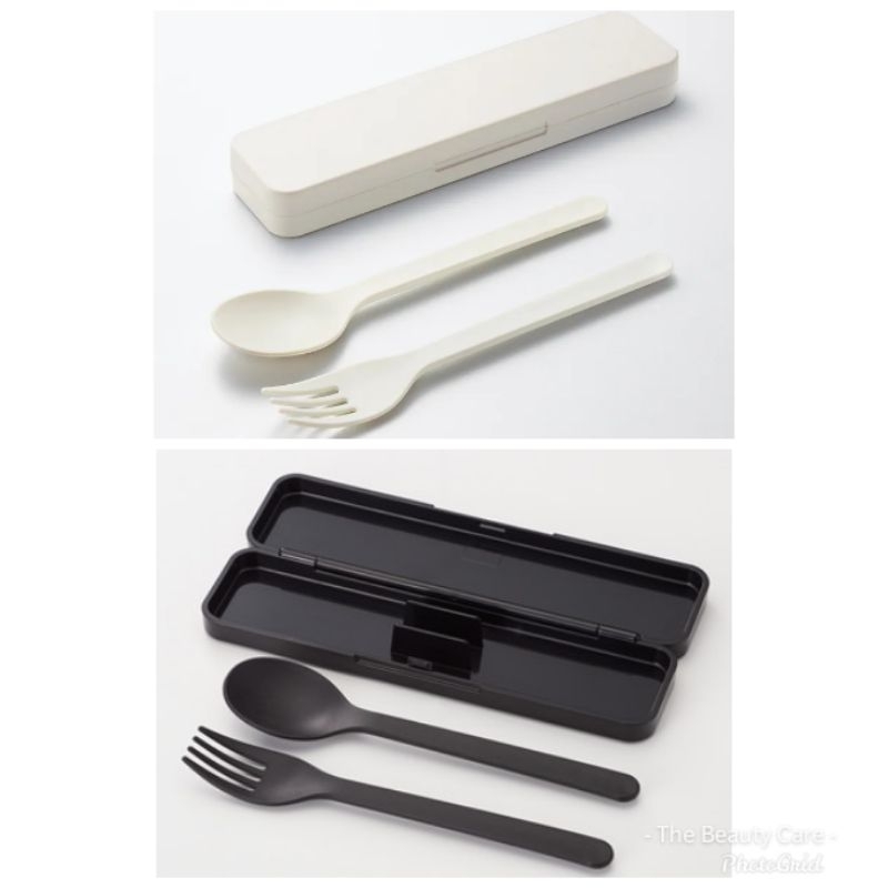 Jual Muji Japan Cutlery fork and spoon Set with box sendok garpu bento ...