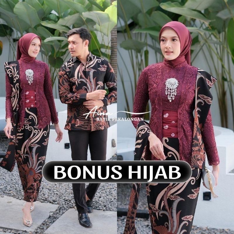 Jual KEBAYA BATIK COUPLE AYU KUTUBARU MAROON GRATIS HIJAB KEBAYA MODERN ...