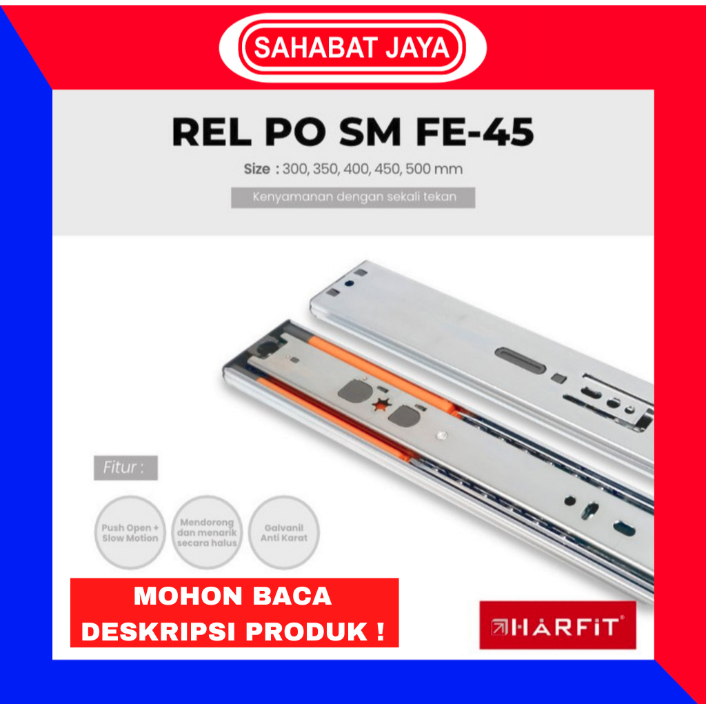 Jual HARFIT Rel Laci Push Open Double Extention SM FE 45mm 30/35/40/45 ...
