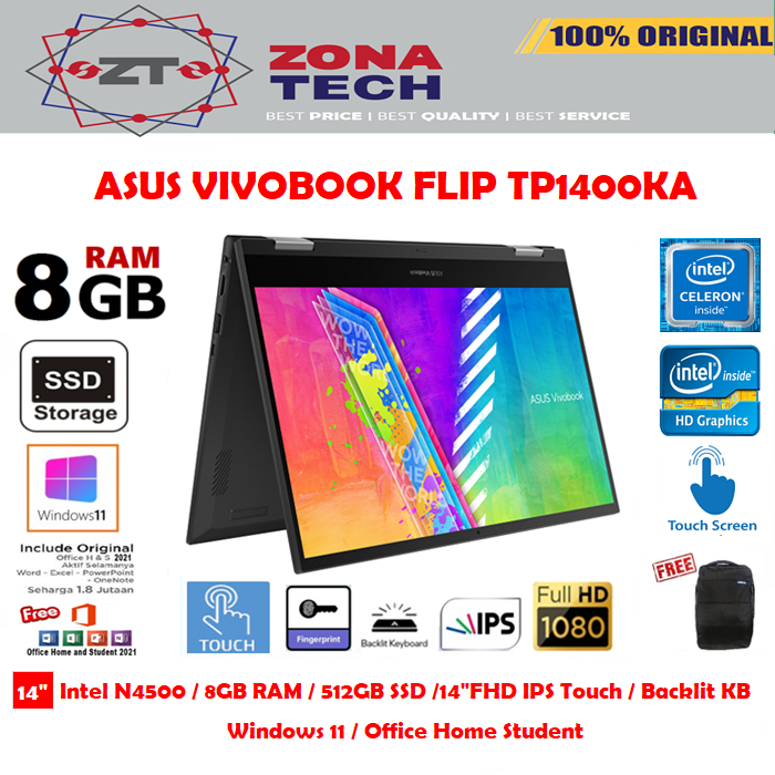 Jual ASUS Vivobook GO 14 FLIP TP1400KA - N4500 - 8GB - 512GB SSD - 14 ...