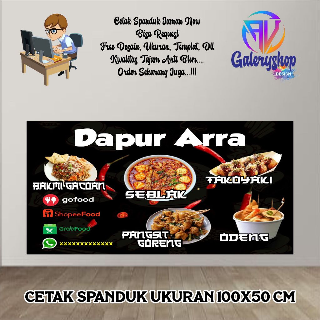 Jual cetak spanduk, banner, jualan aneka mie gacoan, seblak, pangsit ...