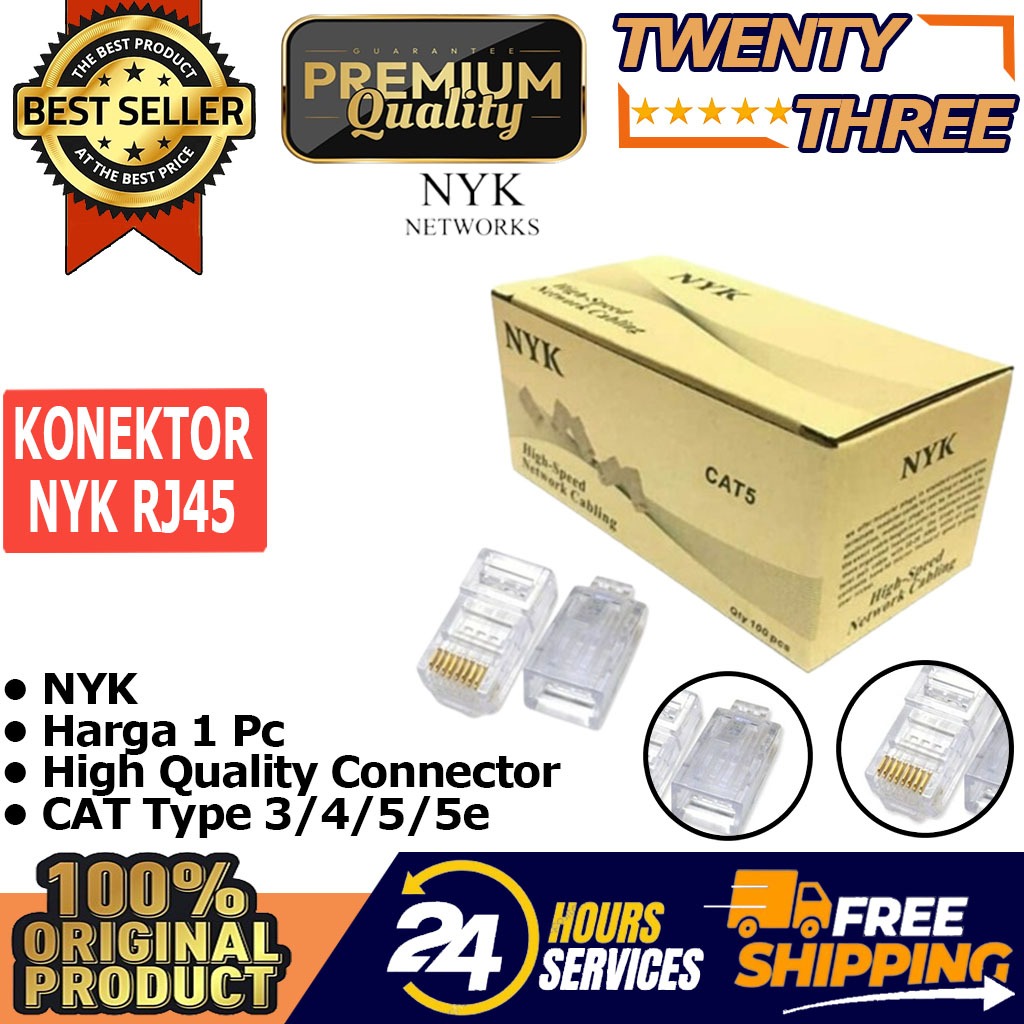 Jual NYK Konektor Connector RJ45 RJ 45 Cat 5 CAT5 Kabel Lan Internet Wifi Ethernet utp | Shopee ...