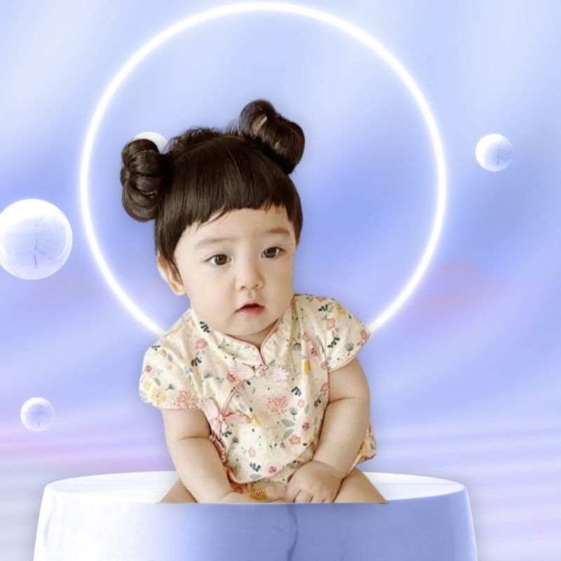 Jual bandana anak 2 bunga/pony anak bando bayi wig rambut palsu anak ...