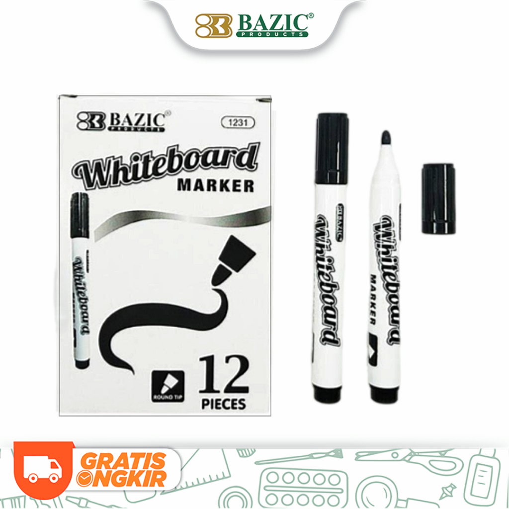 Jual Bazic Whiteboard Marker Black (12/Pak) - Spidol Papan Tulis Warna ...