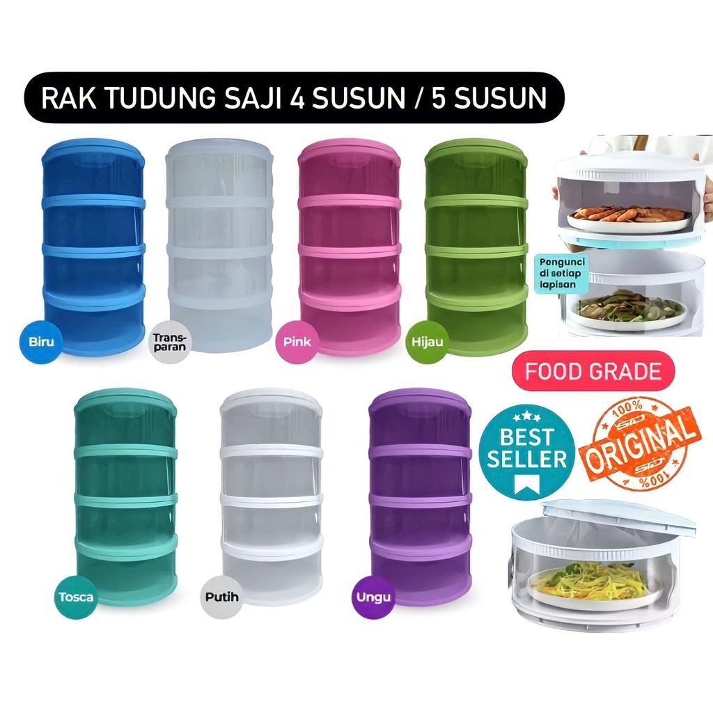 Jual ( BISA COD ) PROMO Rak Makanan 4 Susun atau 5 Susun Warna / Tudung ...