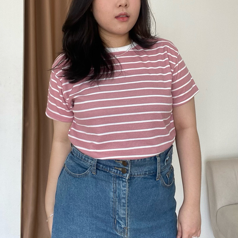 Jual Somi Top - Kaos Knit Salur - Kaos Salur Knit - Kaos Knit - Atasan ...