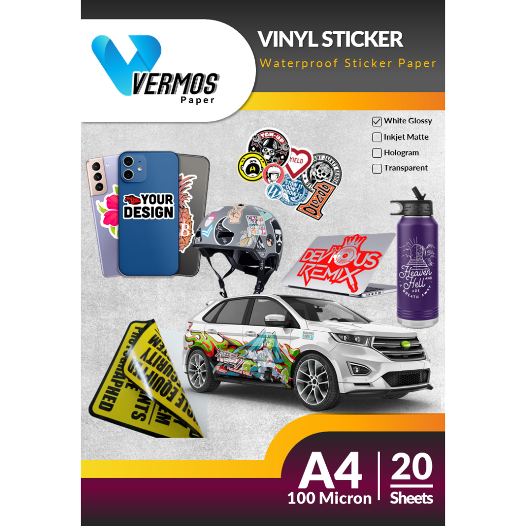 Jual Kertas Sticker Vinyl Vermos A4 Waterproof 10 / 20 Sheets Glossy ...