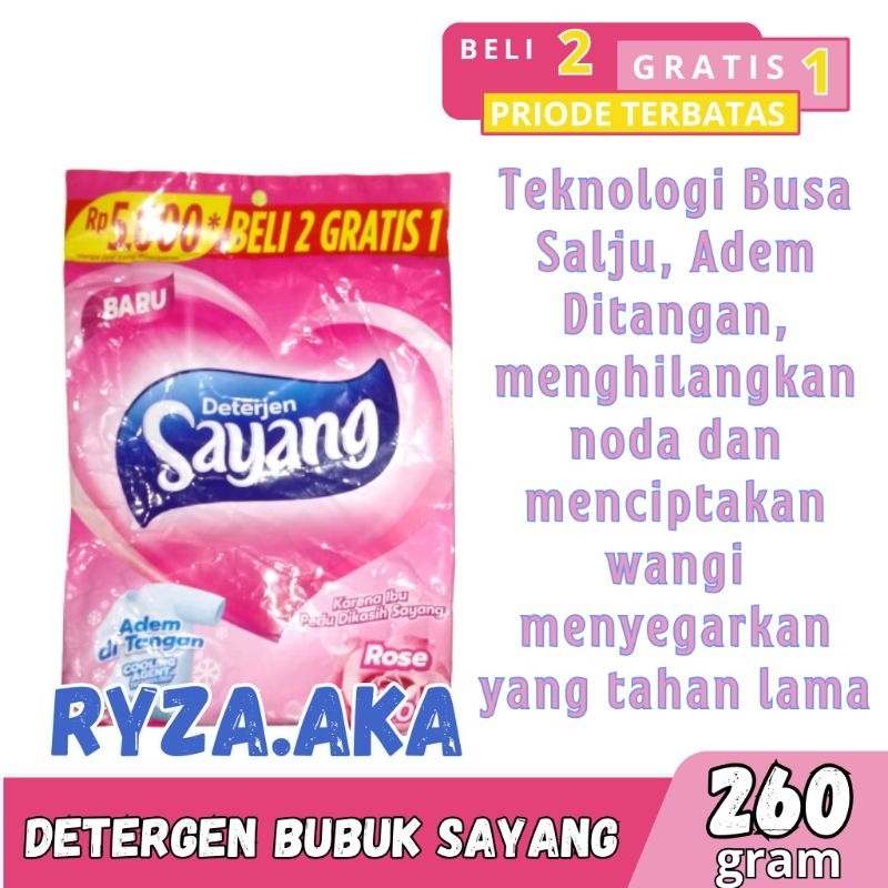 Jual Detergen Sayang Bubuk 260gr / Detergent Sabun Cuci Baju Sayang ...
