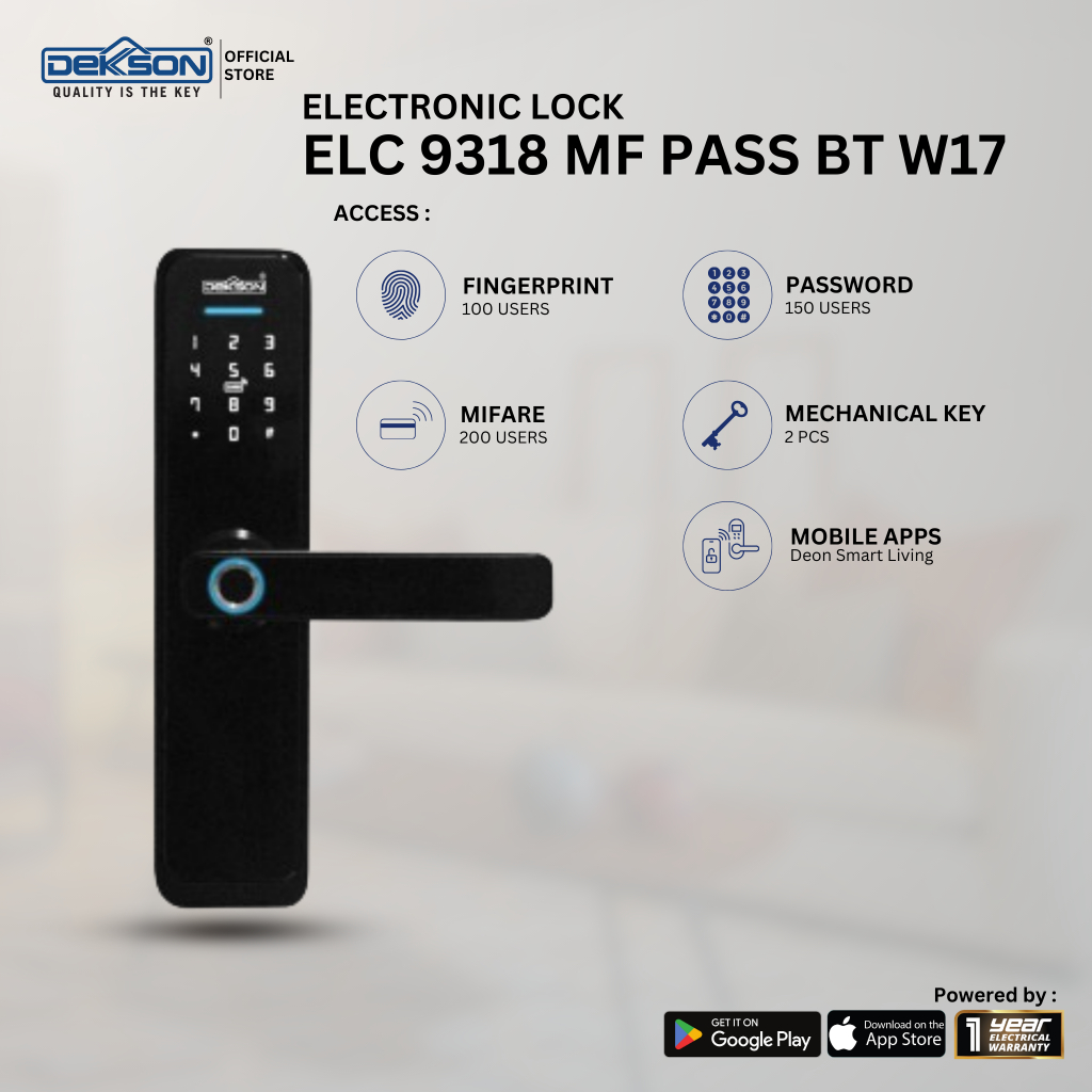 Jual Electronic Lock Dekkson ELC 9318 MF PASS BT (L/R) W17 BLACK TUYA | Shopee Indonesia