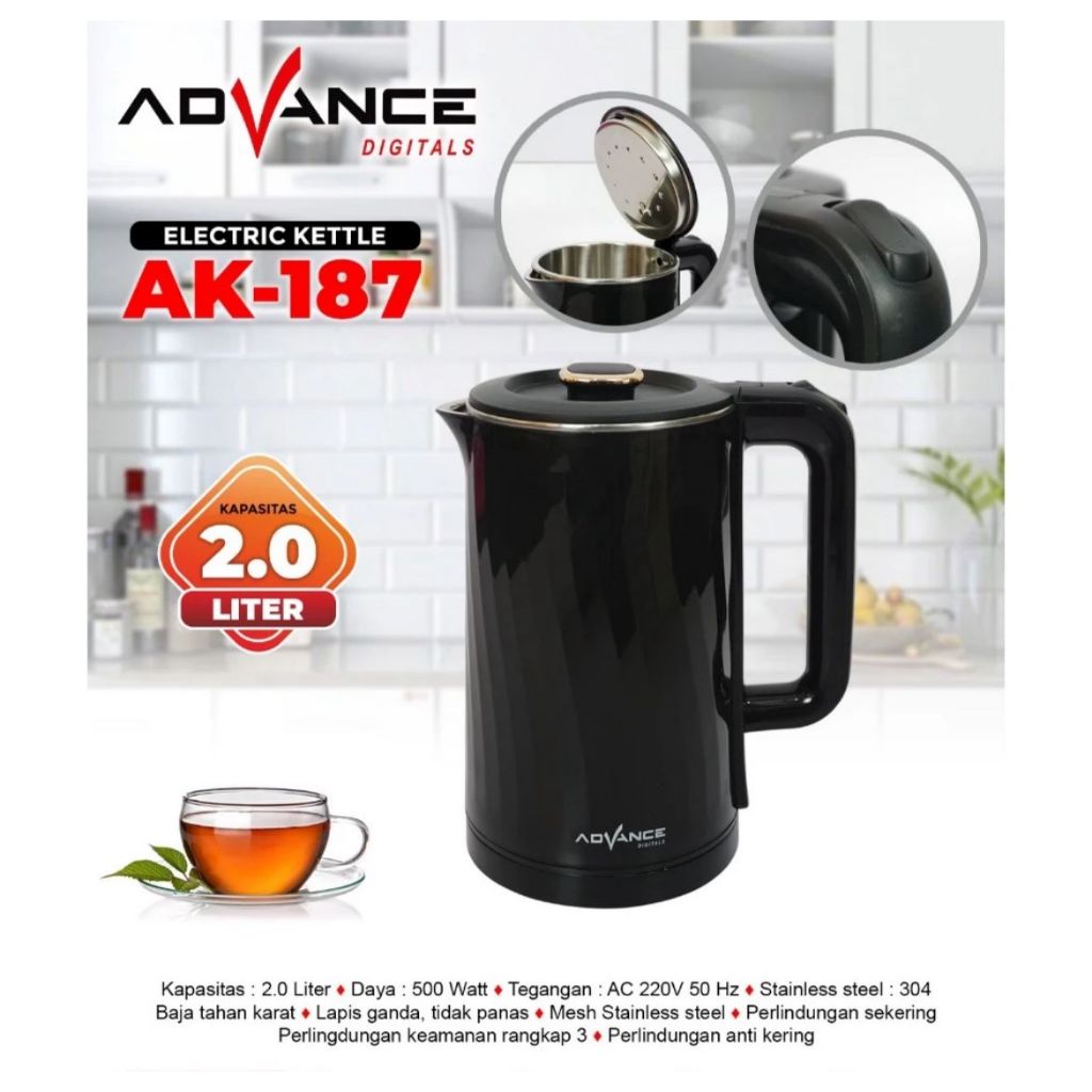 Jual Electrik Kettel / Teko Listrik Advance Kapasitas 2 Liter Stainless ...