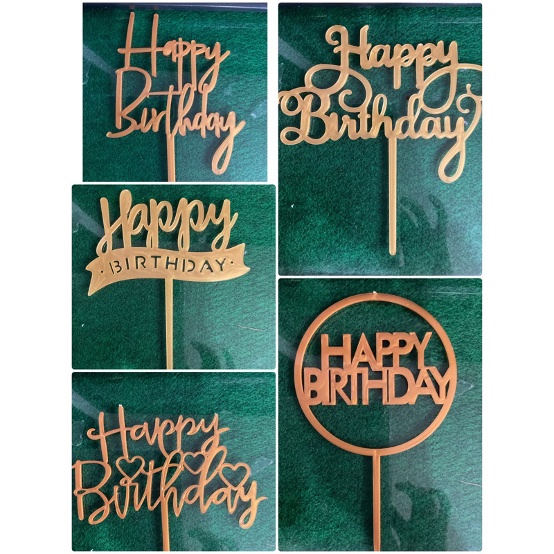 Jual Cake Topper plastik HBD Gold Round Latin | Shopee Indonesia