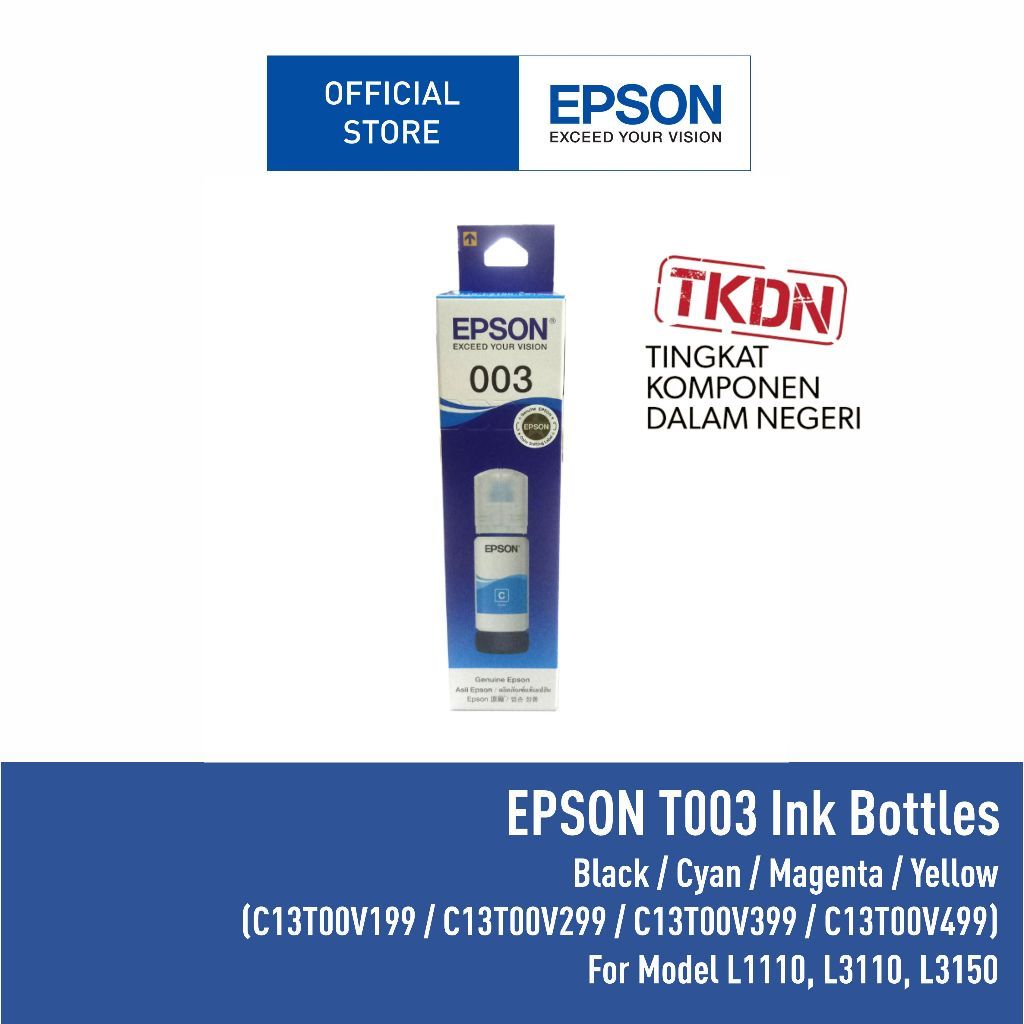 Jual Tinta Epson 003 T003 T-003 Original Hitam Biru Merah Kuning L1110 ...