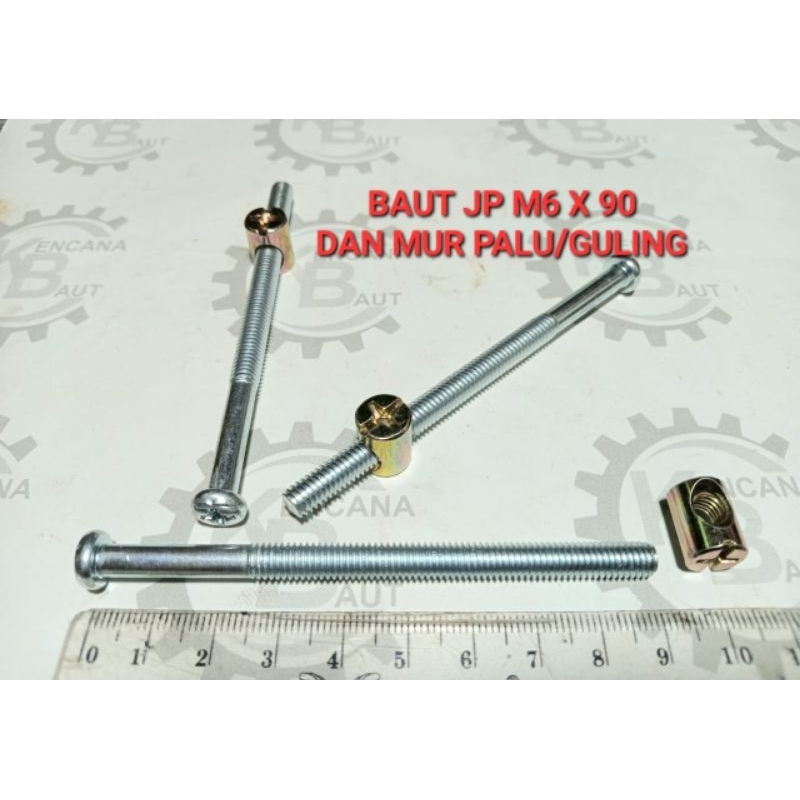 Jual BAUT JP M6 X 90 GALVANIS DAN MUR PALU/GULING KUNCI OBENG PLUS ...