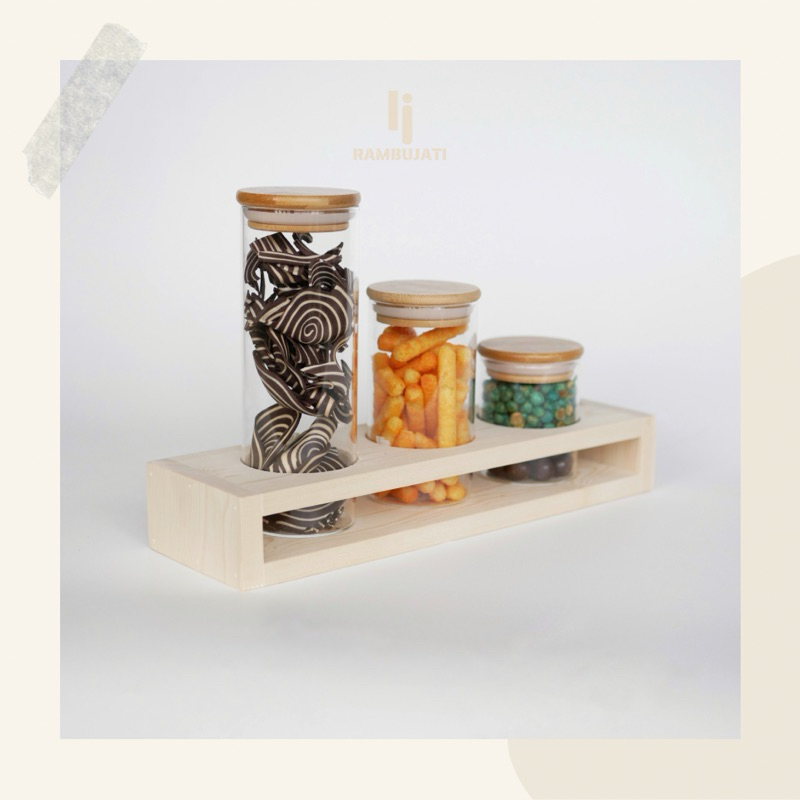 Jual Rak Toples Kayu Tabung Kaca Makanan Tempat Cemilan / Display Jar ...
