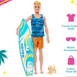 Jual Barbie The Movie Ken Doll With Blue Malibu Surfboard | Shopee ...