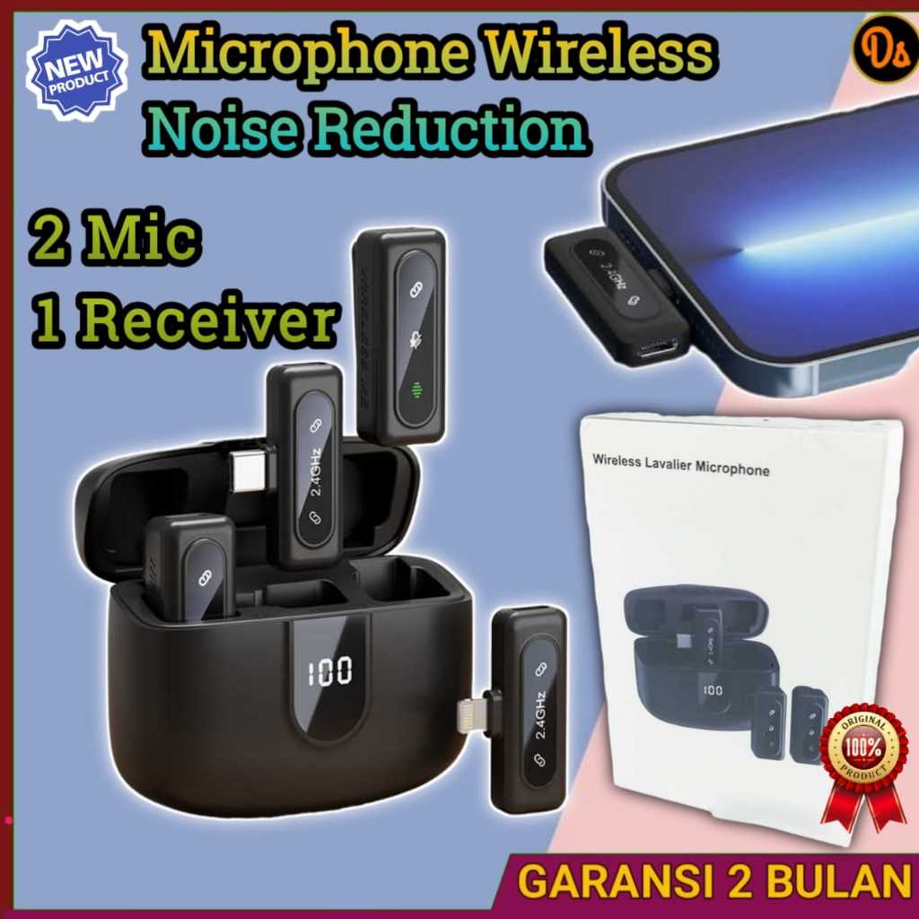 Jual Mic HP Microphone Wireless Lavalier Bluetooth Noise Reduction 2 ...