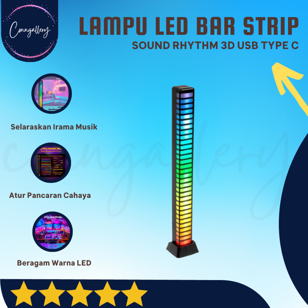 Jual Lampu LED RGB Bar Strip Sound Rhythm 3D USB Type C | Shopee Indonesia