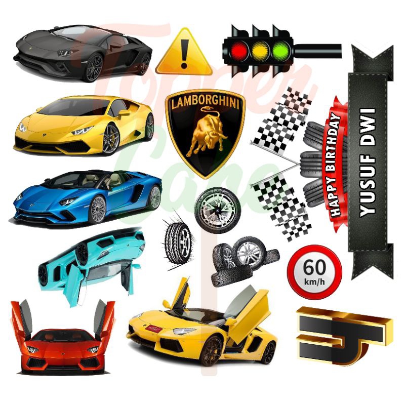 Jual Topper Cake mobil Lamborghini Gratis tambah nama, usia, foto ...