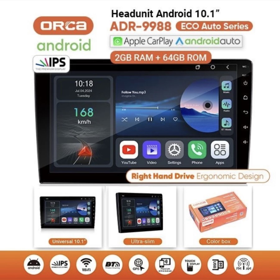 Jual ORCA ADR-9988 Android 9 inch Head Unit Double Din Tape Mobil Audio ...