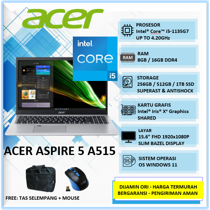 Jual Laptop Acer Aspire 5 A515 Intel I5 Gen 11 16GB 1TB SSD 15" Full HD ...