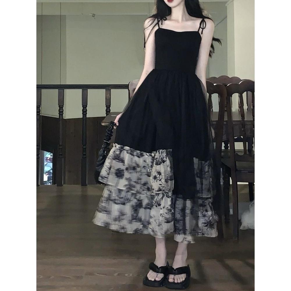Jual Woherb French Vintage Black Strap Midi Dress 1043 (S-XL) | Shopee ...