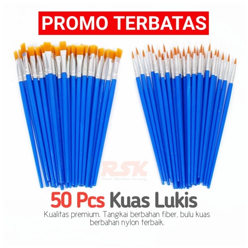 Jual 50 Pcs Kuas Flat / Round Kuas Lukis Paint By Number Kuas Lukis ...