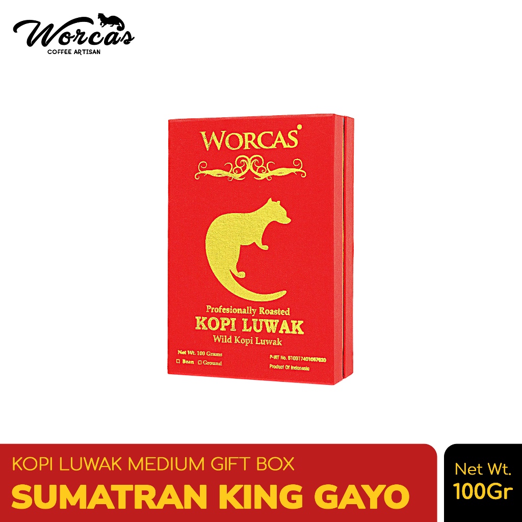 Jual WORCAS Kopi Luwak Liar Sumatran King Gayo 100gr - Medium Gift Box ...