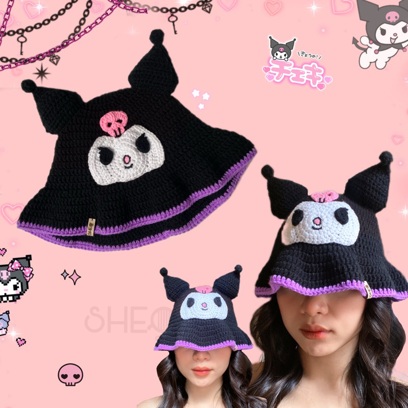 Jual kuromi hat crochet / topi kuromi rajut / topi sanrio | Shopee ...