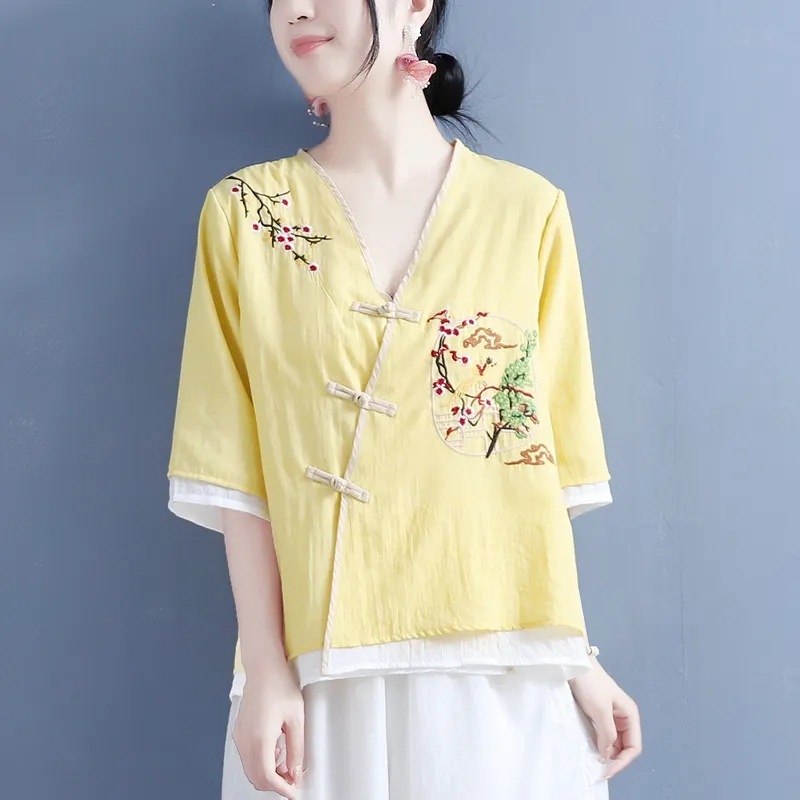 Jual Atasan Blus Cheongsam Linen Chinese Traditional Style Wanita ...