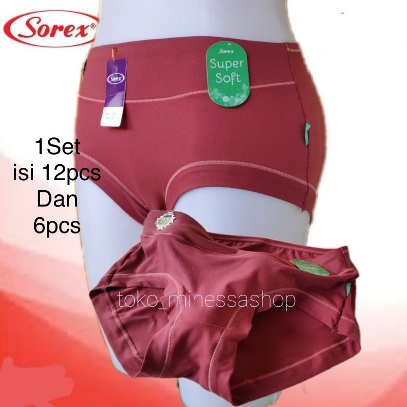 Jual (lusinan 12pcs)CELANA DALAM WANITA SOREX 1251-1255 BERCUTTING MIDI SEMI BOXER SUPER SOFT ...