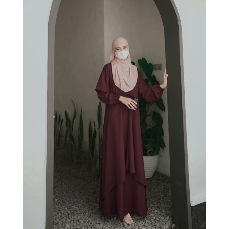 Jual Raina Dress- Dark Wine by Azmiza | Shopee Indonesia