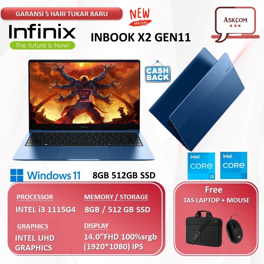 Jual Laptop INFINIX Inbook X2 i3 1115G4 8GB 512SSD W11 14.0FHD/Itel ...