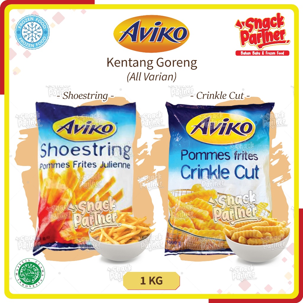 Jual AVIKO French Fries / Kentang Goreng 1 KG - Straight / Crinkle Cut / Shoestring / Seasoned ...