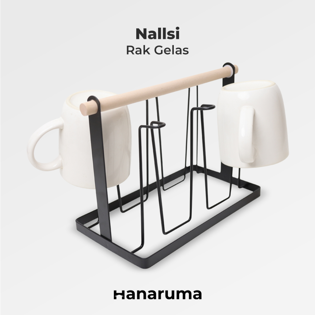 Jual HANARUMA Nalssi - Rak Gelas Besi Organizer 6 Slot Cup Holder Tempat Cangkir Gantungan Gelas ...