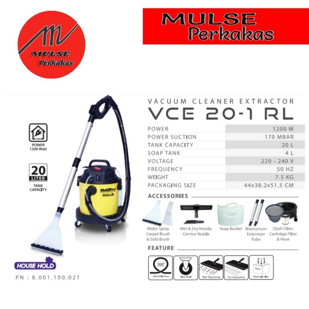 Jual Vacuum Cleaner Extractor VCE20-1RL Multipro | Shopee Indonesia