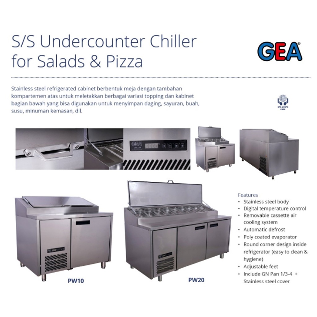 Jual GEA PW-10 PW10 UNDER COUNTER CHILLER UNTUK TOPPING SALAD MEJA ...
