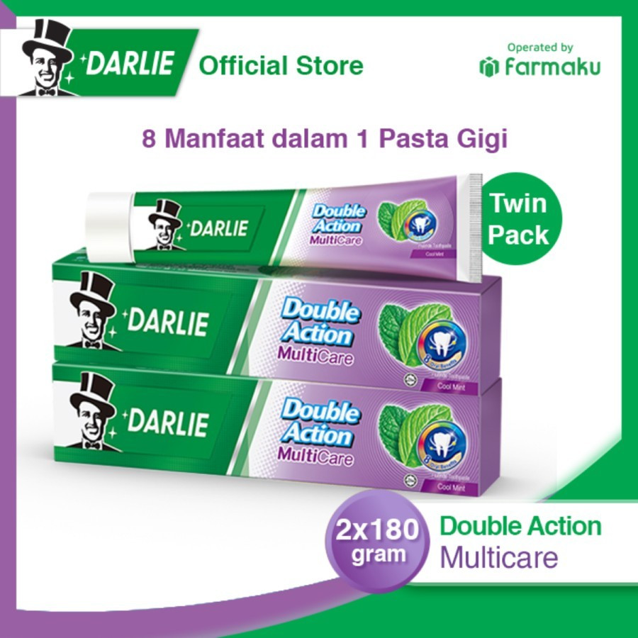 Jual Twin Pack Darlie Toothpaste Double Action Multicare Tube 180G ...