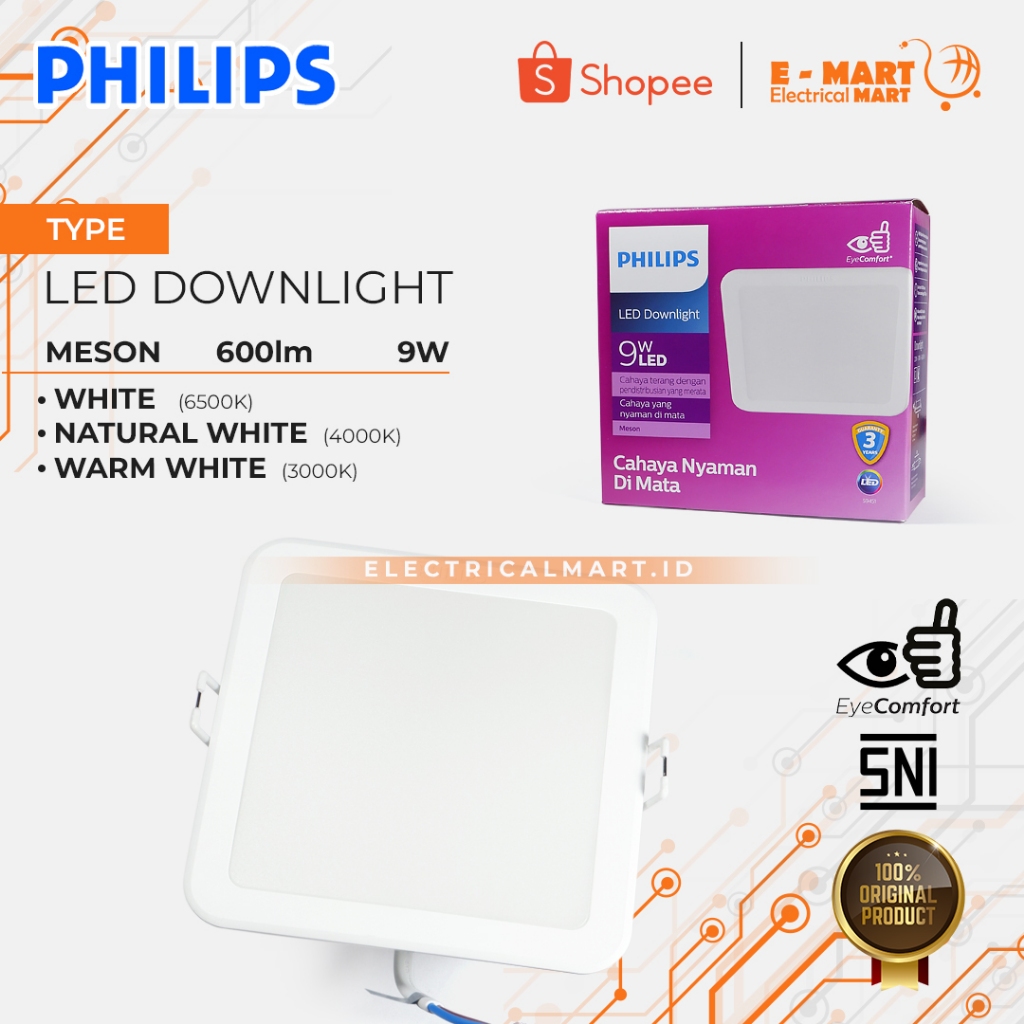Jual PHILIPS LED Downlight Meson Tanam/IB 9 W Kotak Warna Putih ...