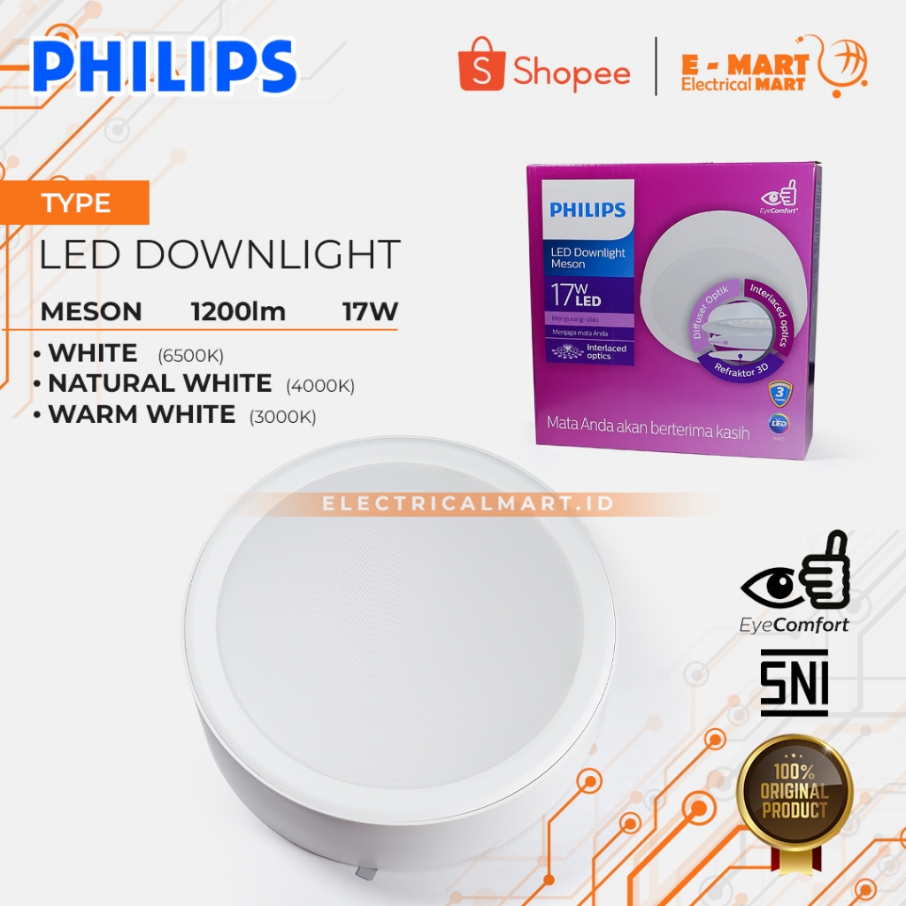 Jual PHILIPS LED Downlight Meson Tempel/OB 17W Bulat Warna Putih ...