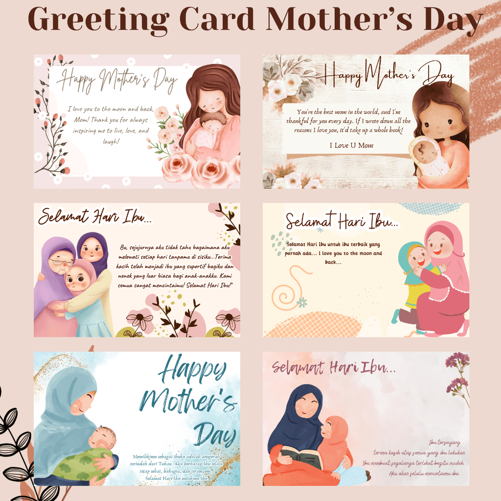 Jual 5pcs Greeting Card Mother's Day Kartu Ucapan Hari Ibu Topper Ibu ...