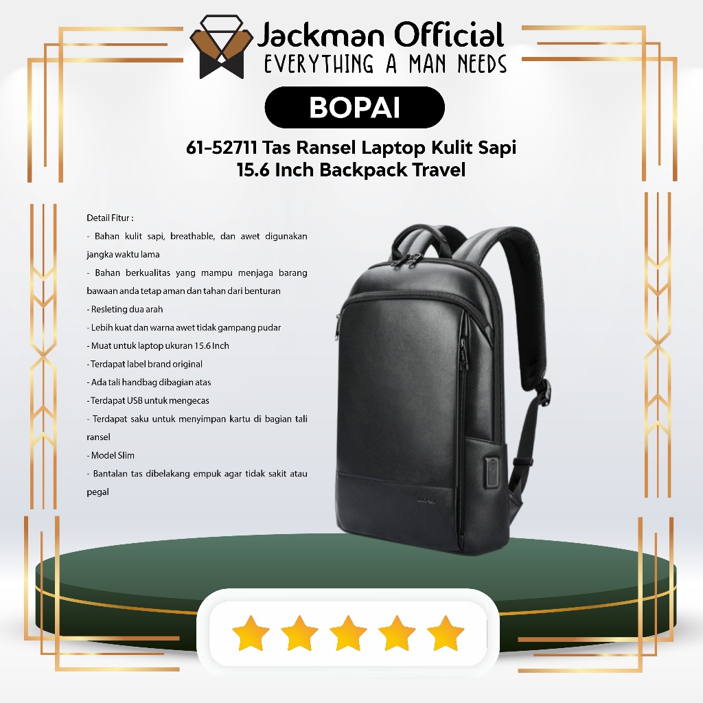 Jual BOPAI 61-52711 Tas Ransel Laptop Kulit Sapi 15.6 Inch Backpack ...